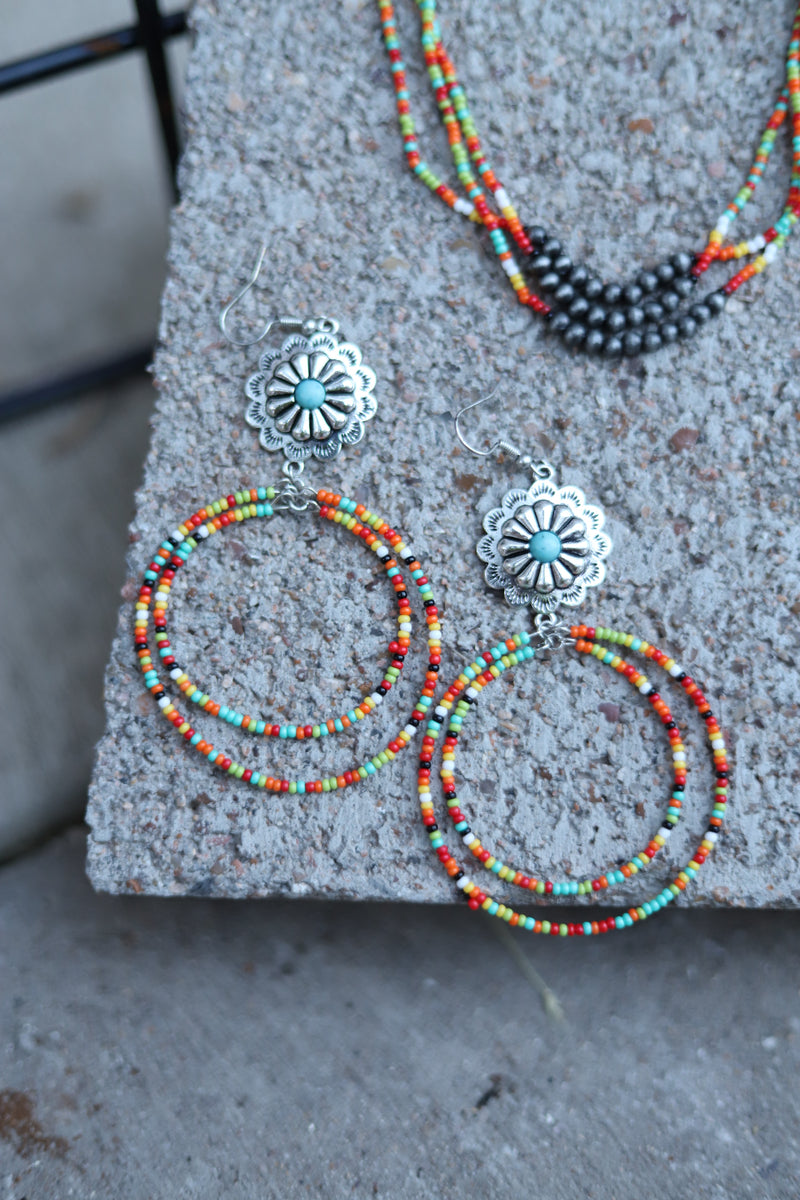 0031 T71 MULTI DOUBLE SEED BEAD HOOP ER WITH CONCHO – Turquoise Haven