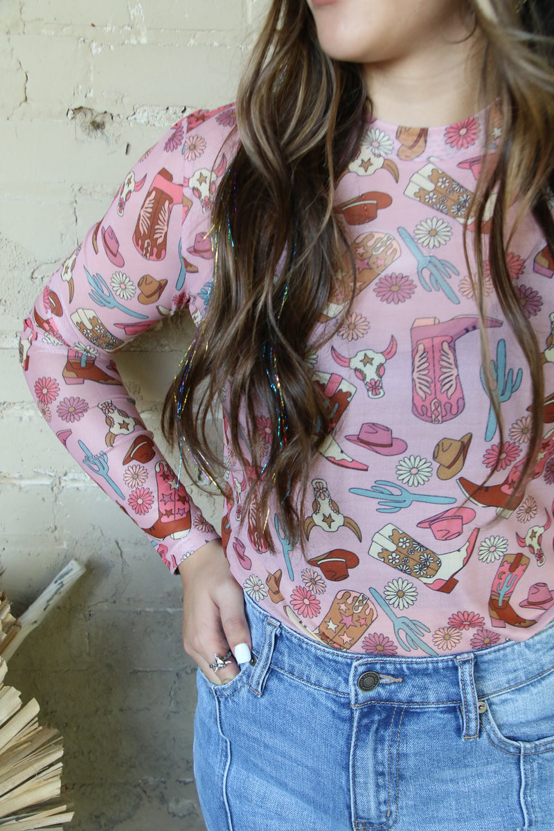 1221 LIGHT PINK WESTERN MESH TOP SINGLE – Turquoise Haven